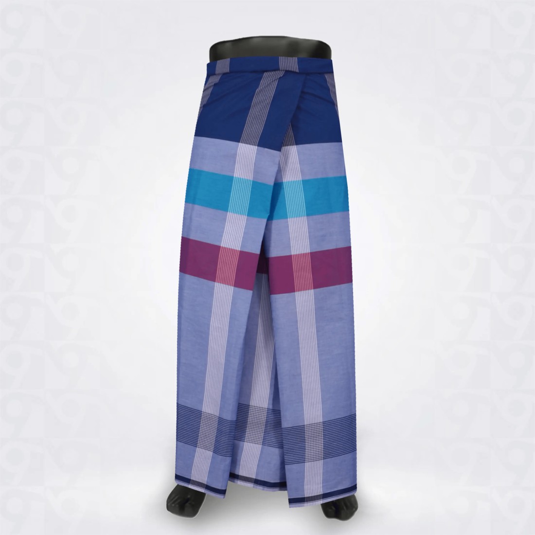 999-NC-Royal Blue Misty Blue Violet Checked Cotton lungi-Sarong- 004A