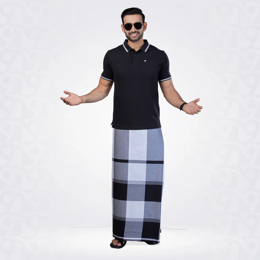 Black and White Matching Lungi with T-Shirt Combo-004B